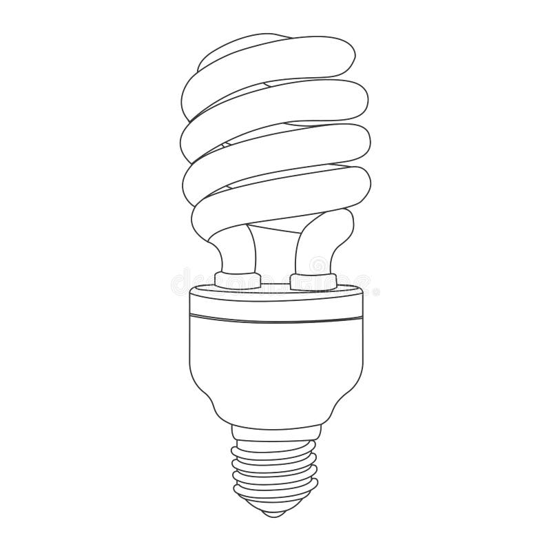 Monochrome Contour of Spiral Fluorescent Bulb Stock Illustration ...