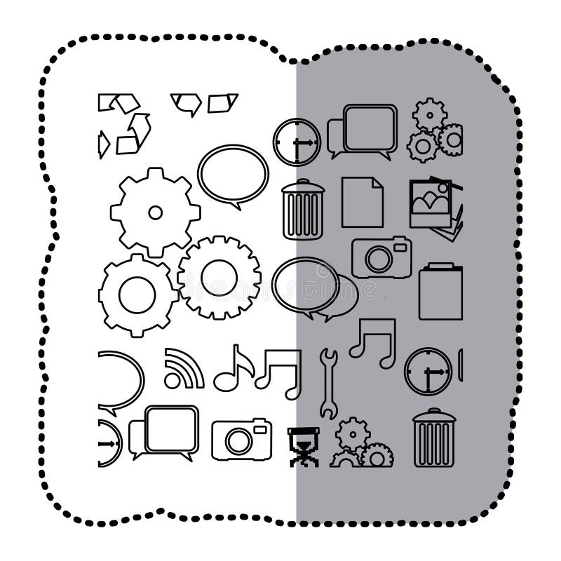 Monochrome Contour Sticker with Computer Icons Stock Illustration ...
