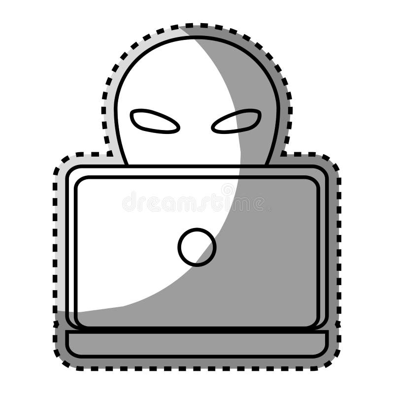 Monochrome Contour Sticker with Criminal Hacker and Laptop Stock Vector ...