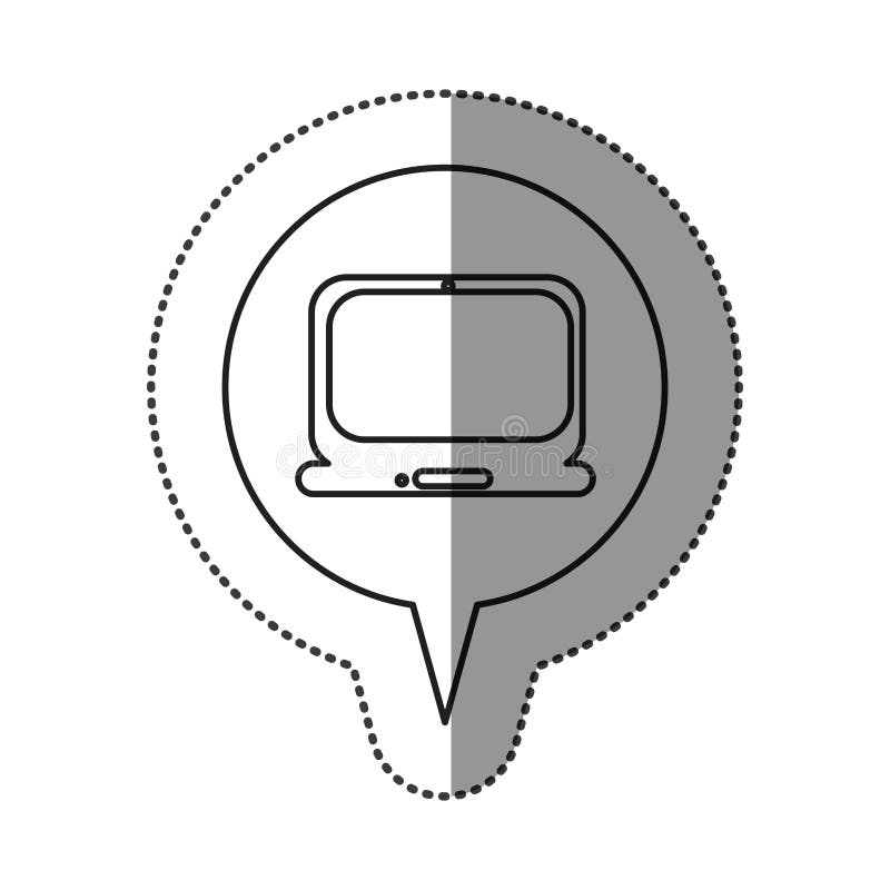 Monochrome Contour Sticker with Laptop Computer Icon in Circular Speech ...