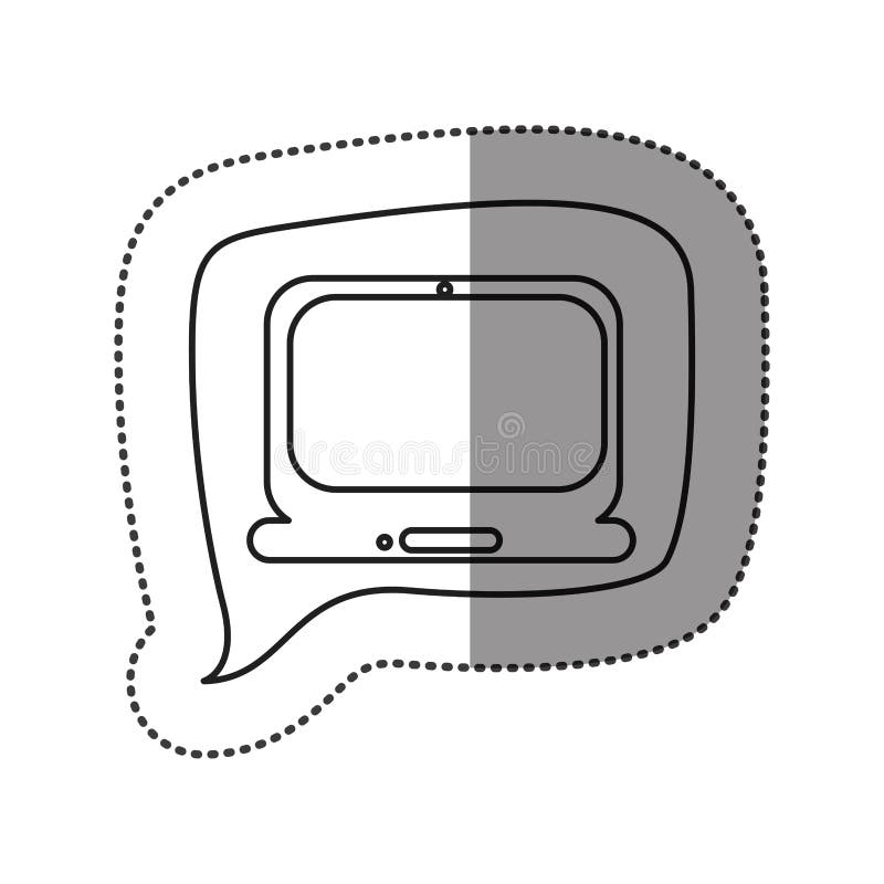 Monochrome Contour Sticker with Laptop Computer Icon in Square Speech ...