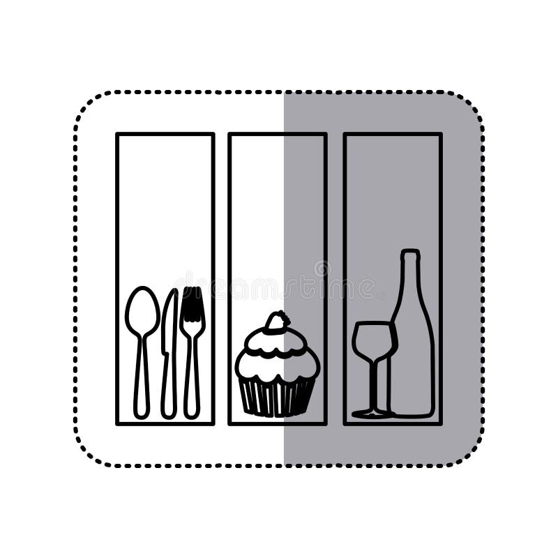 Monochrome Contour Sticker With Set Frames With Silhouettes Cupcake And Culinary Elements Stock