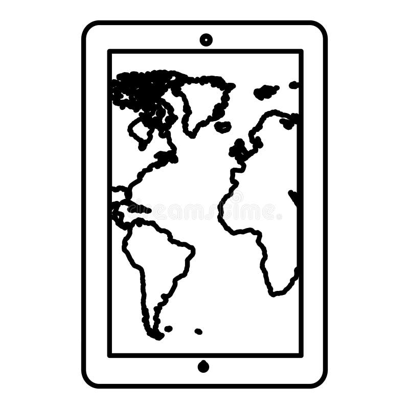 Monochrome Contour Tablet in Vertical Position and World Map Wallpaper ...