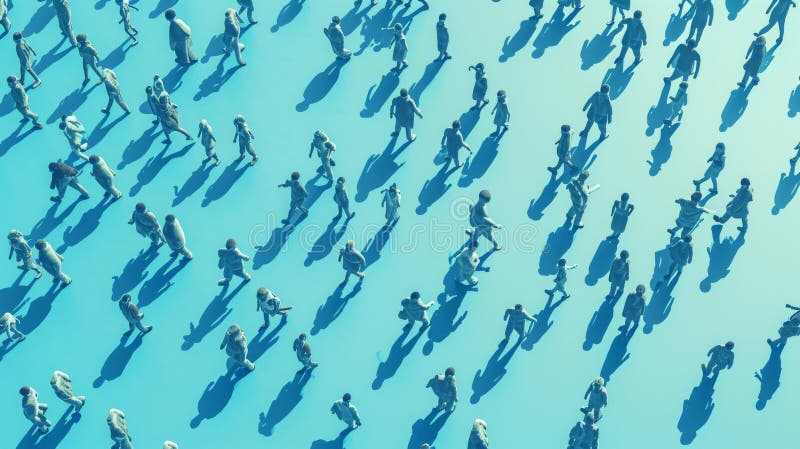Monochrome Crowd with Long Shadows on Blue Background Stock Image ...