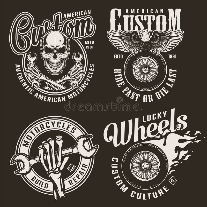 Monochrome Custom Motorcycle Emblems Stock Vector - Illustration of ...