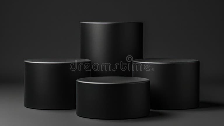 Monochrome Cylindrical Platforms in a Minimalist Dark Setting Stock ...