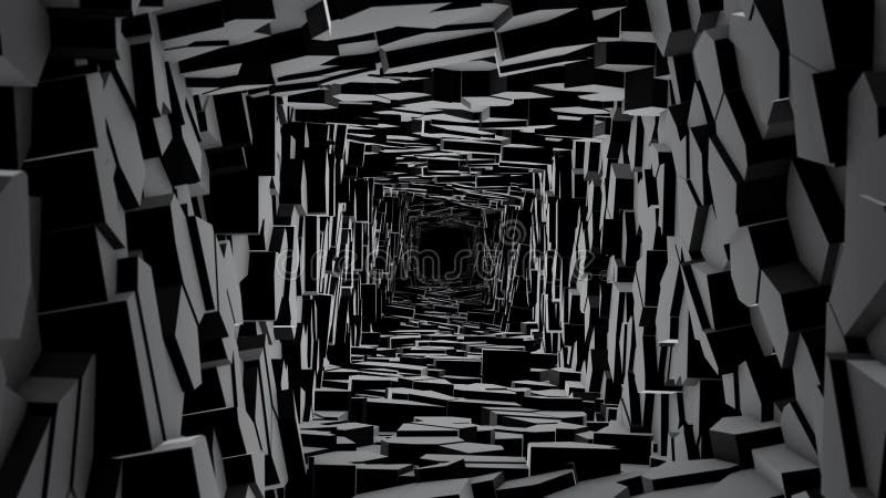 Monochrome 3D Background with Dark Abstract Corridor Made of Randomly ...