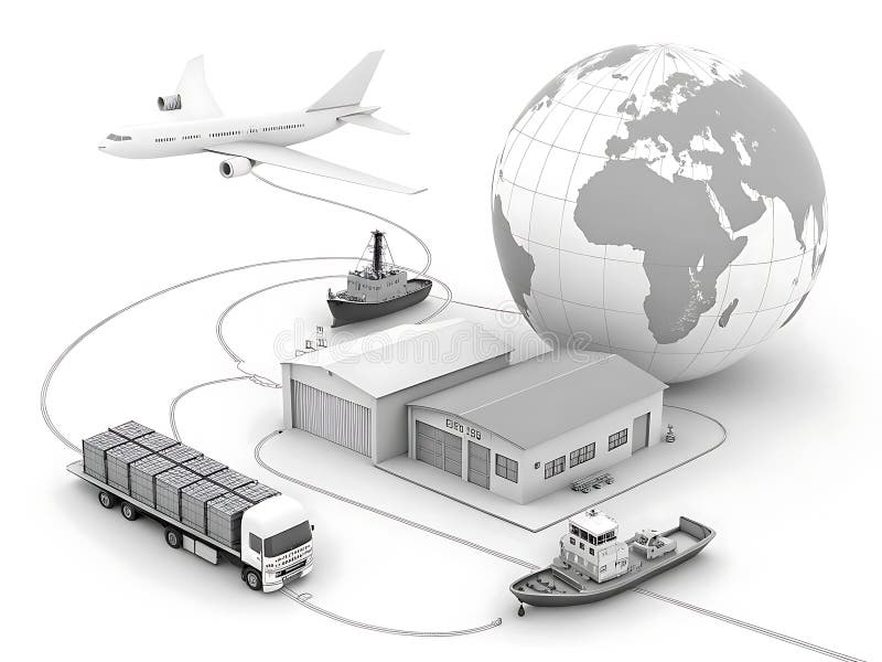 Minimalist Global Freight System in 3D Stock Illustration ...