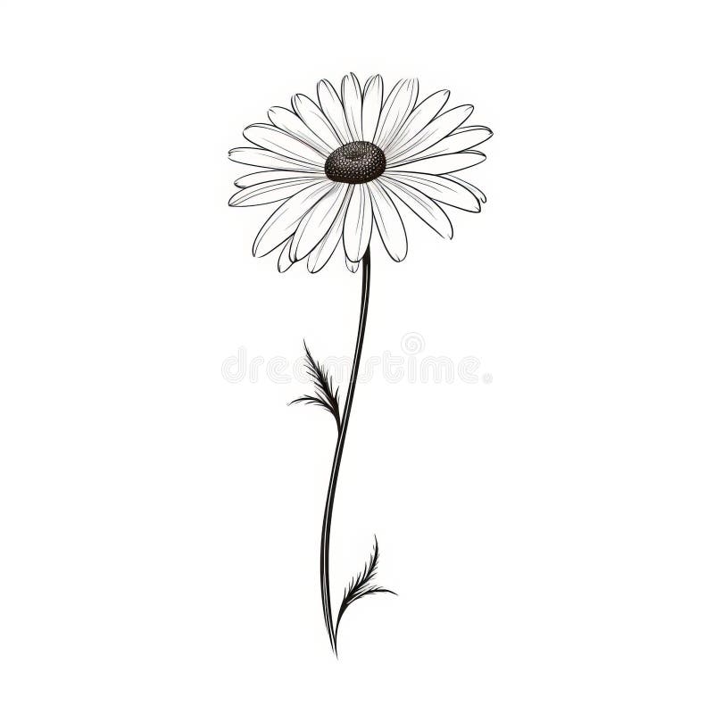Monochrome Daisy with Long Stem - Simple Linear Design Stock ...