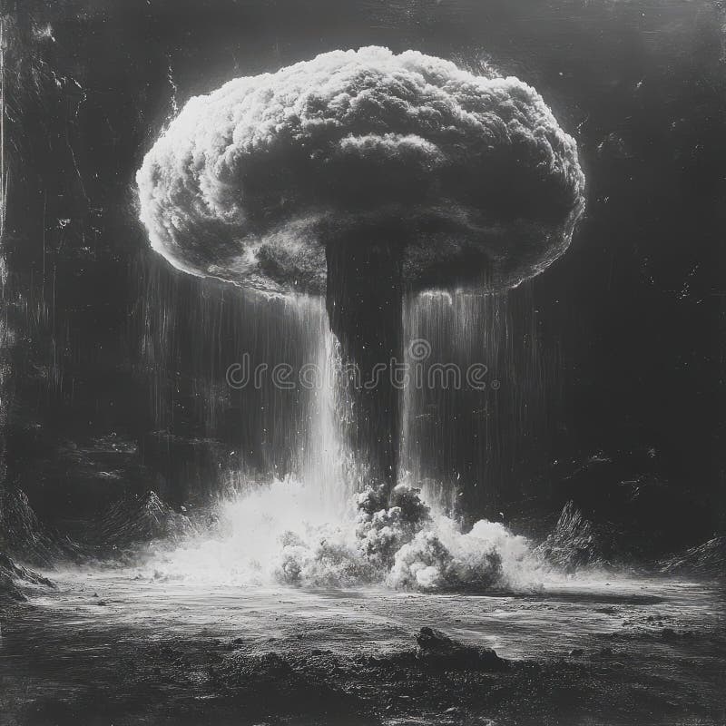 Monochrome Nuclear Explosion with Dramatic Clouds Stock Image - Image ...