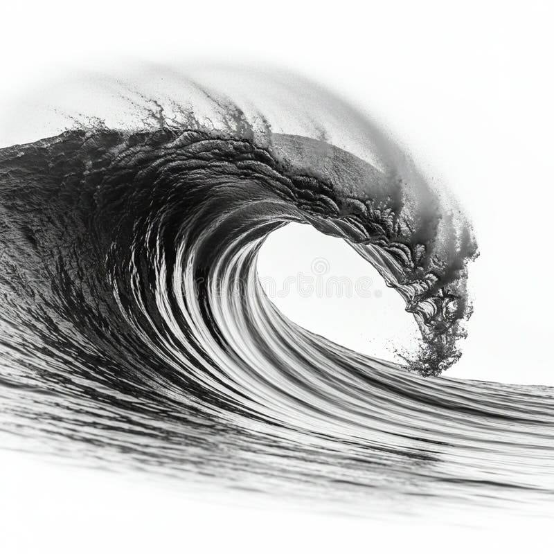 A Monochrome Depiction of a Powerful Wave, Curling in a Dramatic Arc ...