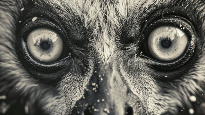 Monochrome Dramatic Lemur Gaze in Close-up Stock Image - Image of white ...