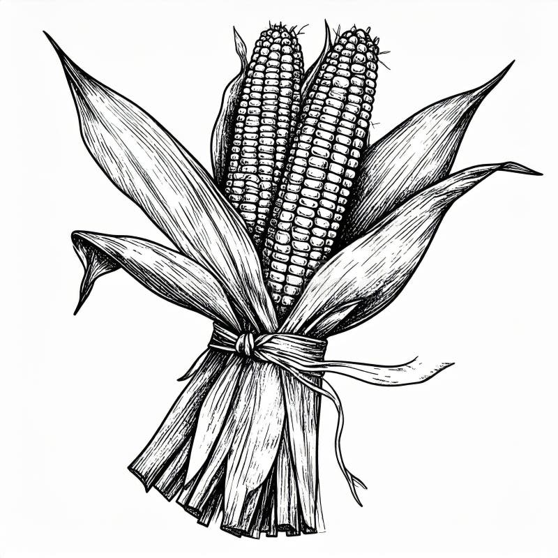 Monochrome Drawing of Fresh Corn Bundle Stock Illustration ...