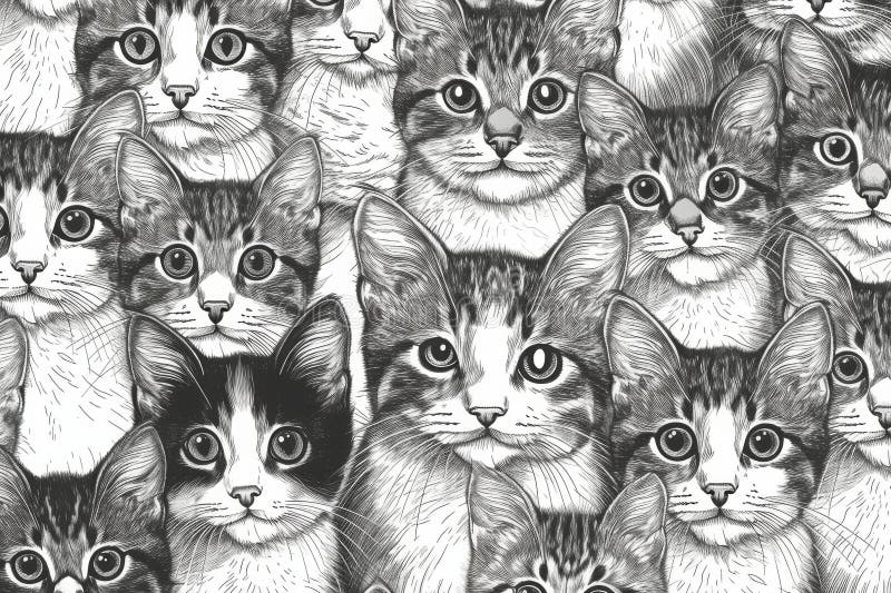 Group of Cats Sitting on Windowsill, Looking Outside Stock Illustration ...