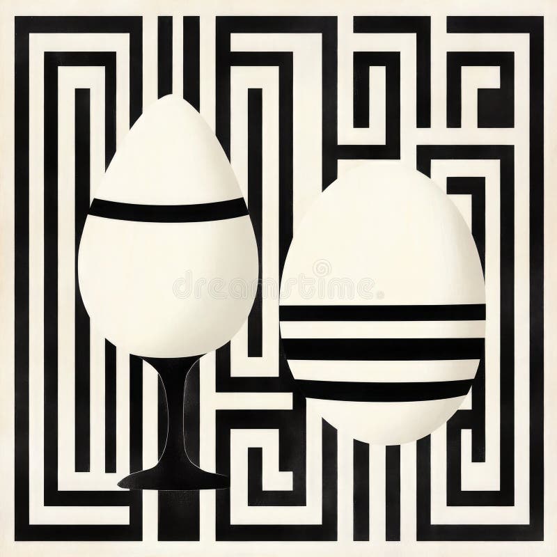 Monochrome Easter Egg Illustration with Geometric Patterns Stock ...