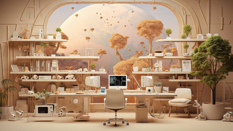 Monochrome Elegance: Futuristic Office Room Stock Illustration ...