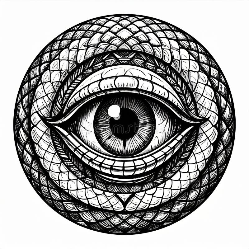 Monochrome Eye with Snake Scales in Circular Design Stock Illustration ...