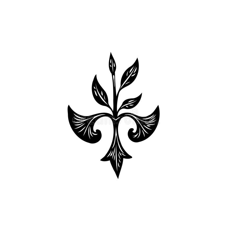 Monochrome Floral Element with Symmetrical Design and Sharp Leaf ...