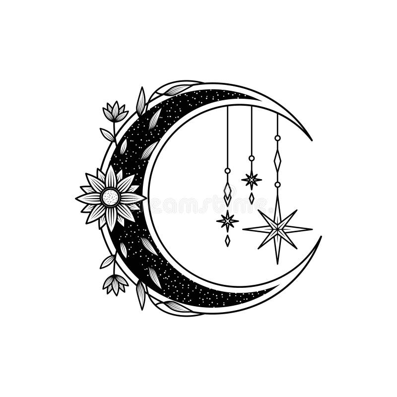 Monochrome Floral Moon Logo Design Stock Vector - Illustration of ...