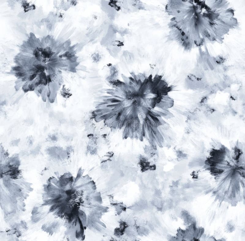 Monochrome Floral Pattern with Watercolor Effect in Black and White ...