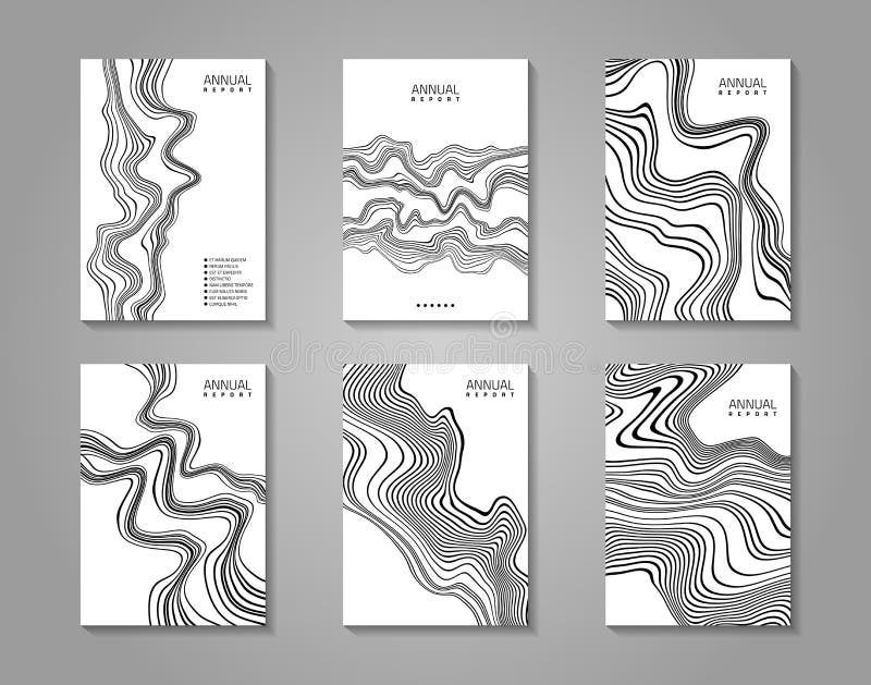 Monochrome Flyer Set with Abstract Waves. Stock Vector - Illustration ...