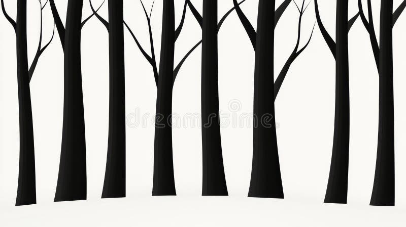 Monochrome Forest Black Trees, White Backdrop,minimalist,abstract Art ...