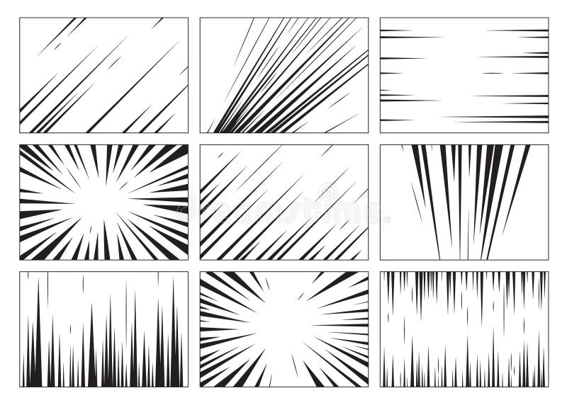 Monochrome Frames with Manga Lines in Different Design Set for Comics ...