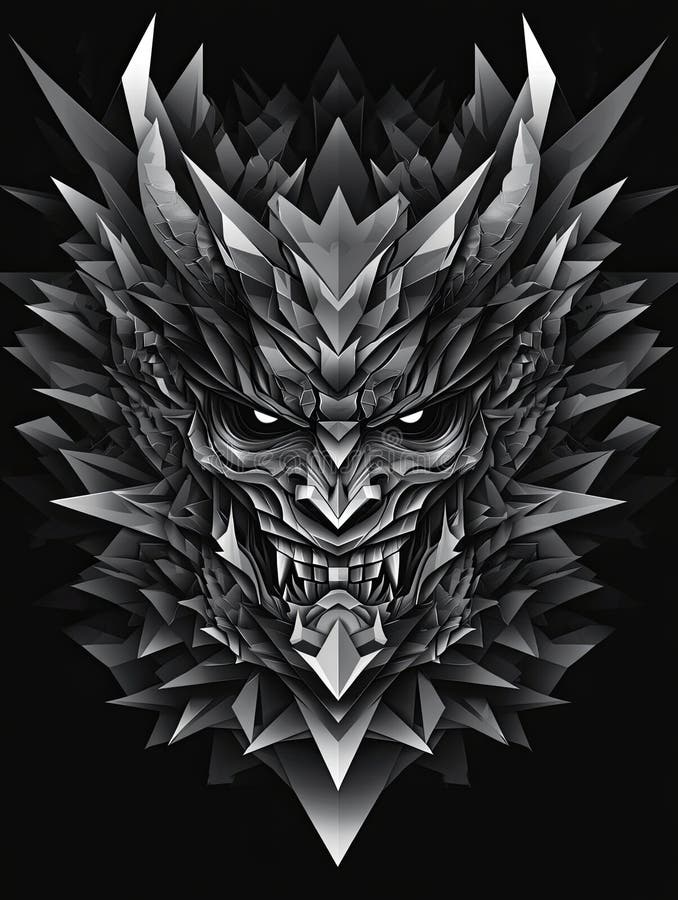 Monochrome Geometric Dragon Mask Illustration Stock Illustration ...