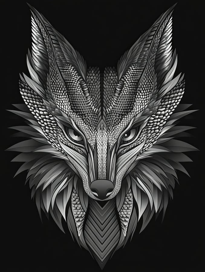Monochrome Geometric Fox Head Illustration Stock Illustration ...