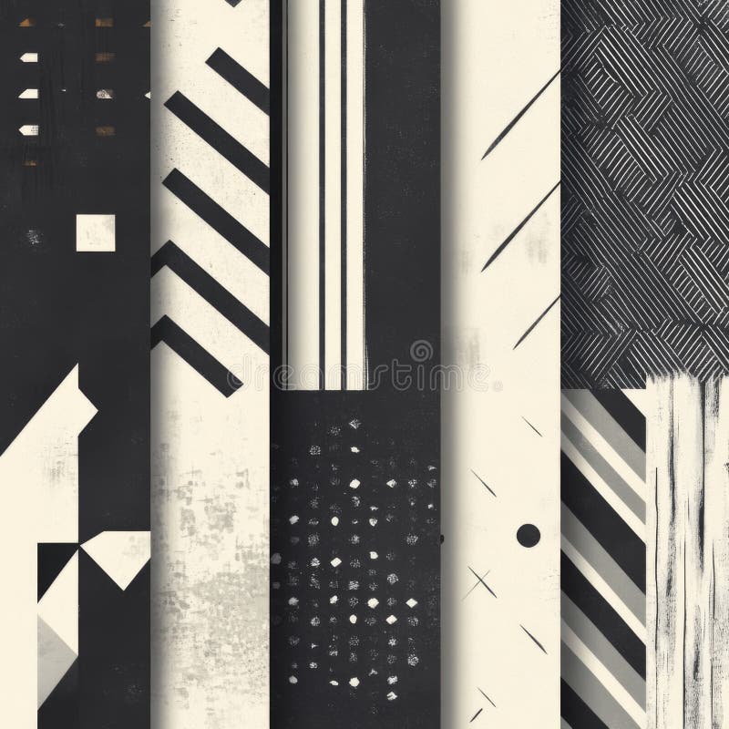 Monochrome Geometric Patterns with Bold Lines and Textures Stock Photo ...