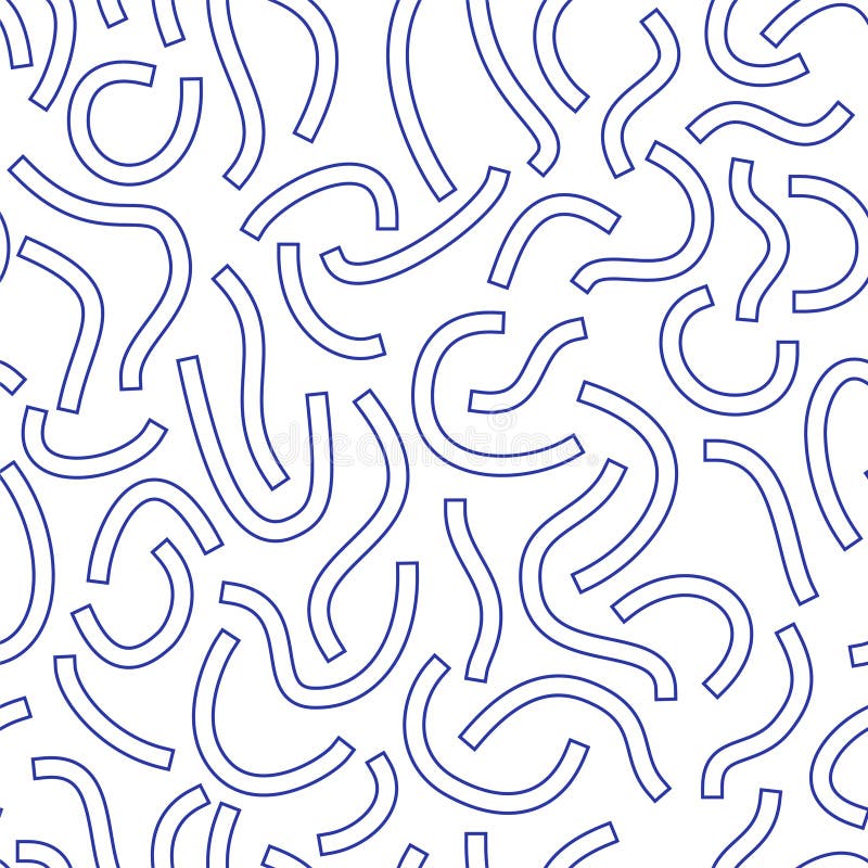 Monochrome Geometric Seamless Pattern. Blue Outline Curved Lines Stock ...