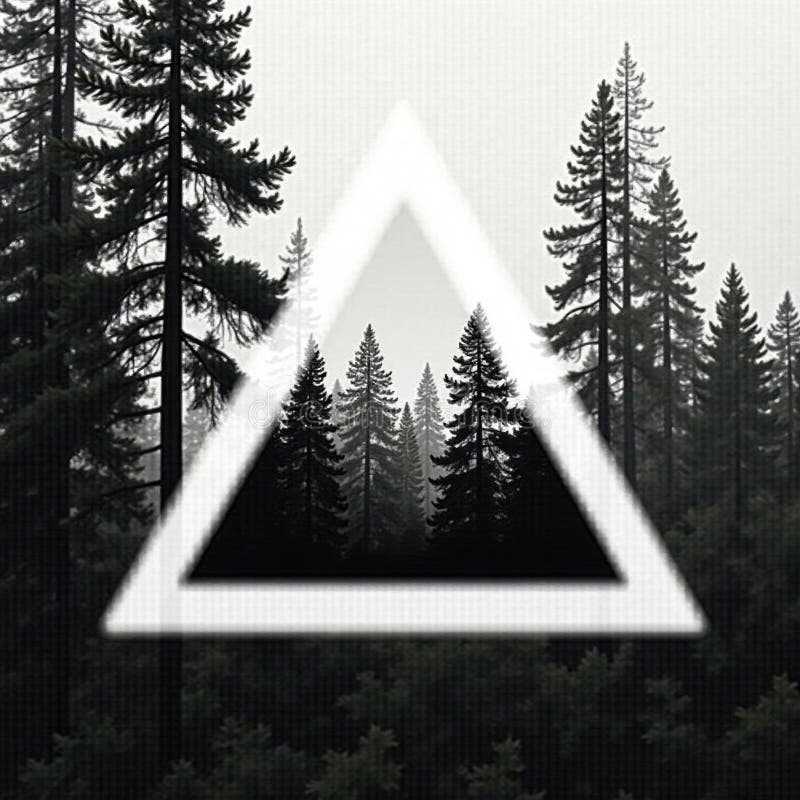 Monochrome Geometric Triangle Overlays Wild Forest Silhouette , Wild ...