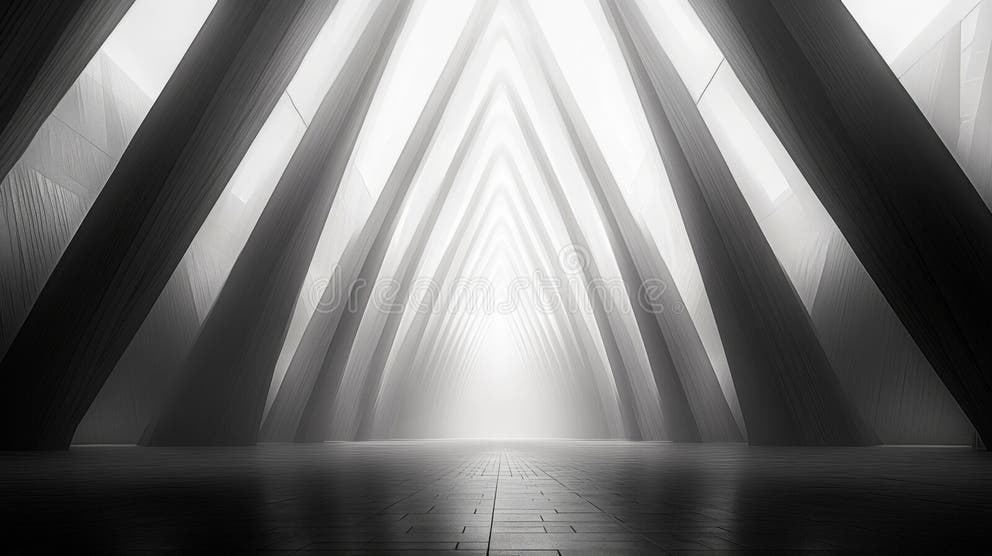 Monochrome Geometric Tunnel with Triangular Pillars Stock Illustration ...