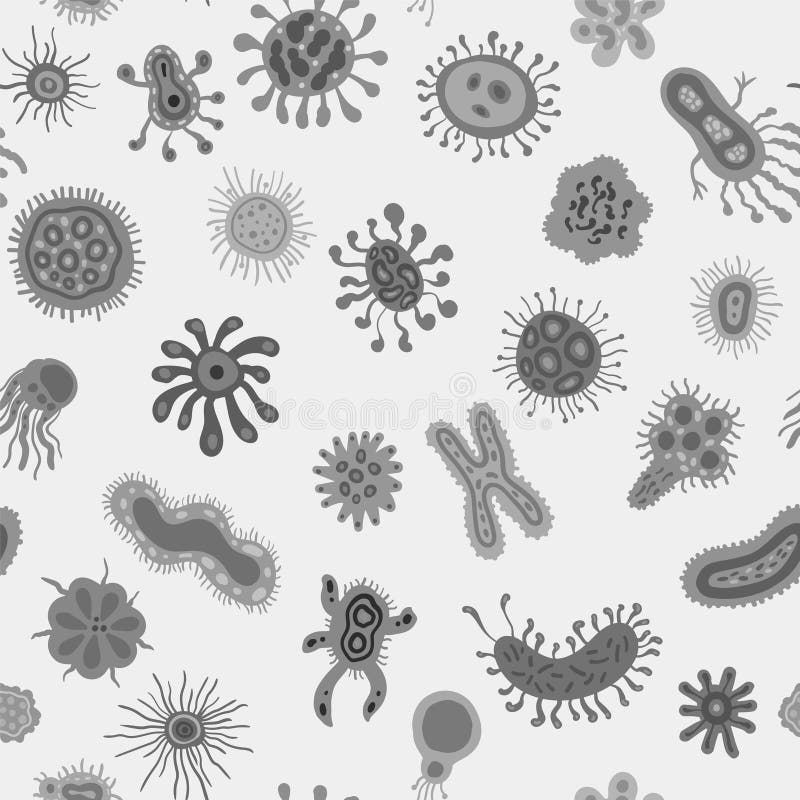 Monochrome Gray Seamless Pattern with Bacteria in the Gut Microbiome ...