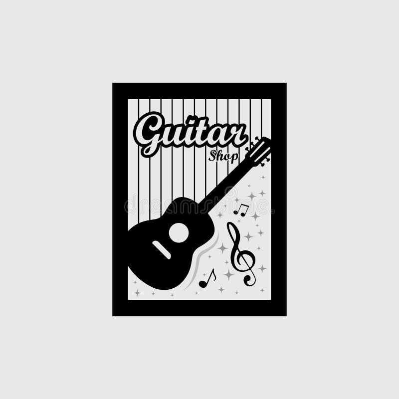 Monochrome Guitar Logo Vector Art Stock Illustration - Illustration of ...