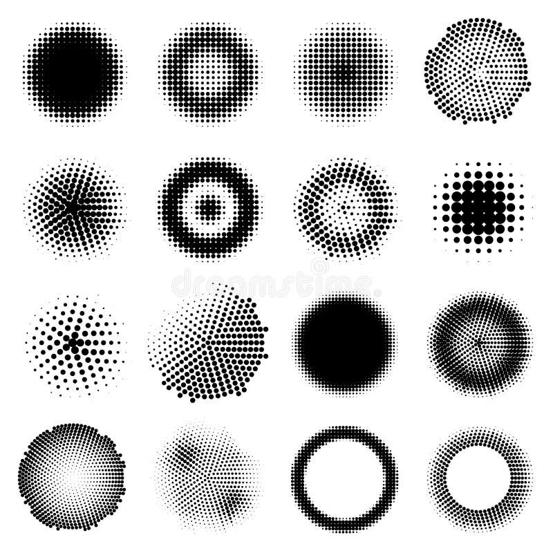 Monochrome Halftone Effects Circles Set Stock Vector - Illustration of ...