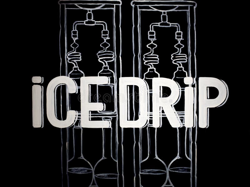 Monochrome Hand-Drawn Ice Drip Coffee Illustration on Black Background ...