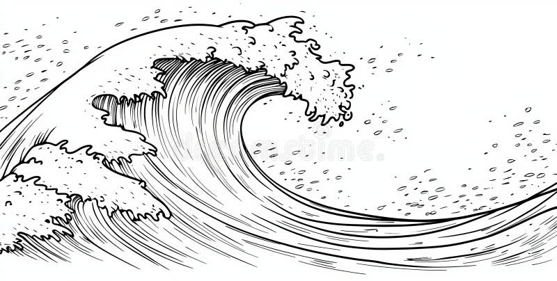 Monochrome Hand Drawn Illustration of Ocean Waves Stock Image - Image ...