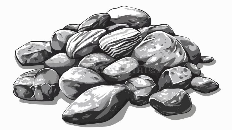 Monochrome Hand Drawn Image of Pebbles or Small Stones for Creative ...