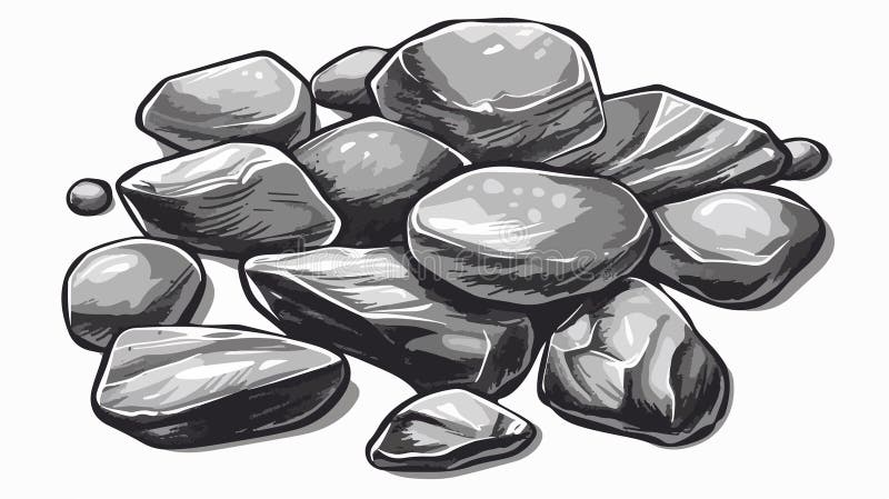 Monochrome Hand Drawn Image of Pebbles or Small Stones for Creative ...