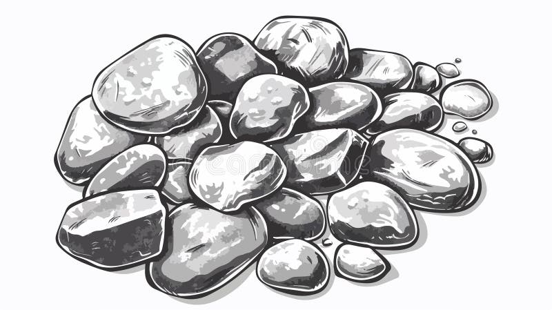 Monochrome Hand Drawn Image of Pebbles or Small Stones for Creative ...