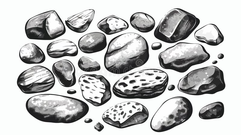 Monochrome Hand Drawn Image of Pebbles or Small Stones for Creative ...