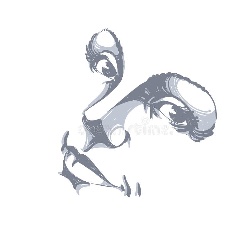 Monochrome Hand-drawn Silhouette of Woman Face, Delicate Feature Stock ...