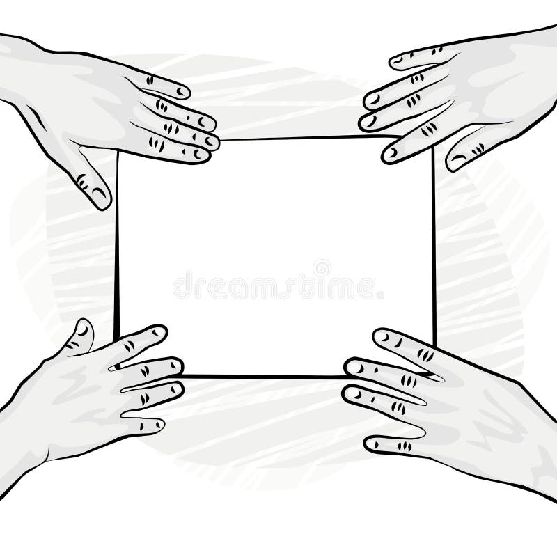 Monochrome 4 Hands with Piece of Paper Stock Vector - Illustration of ...