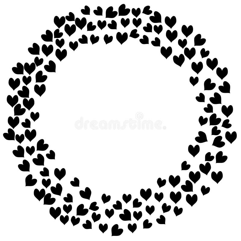 Monochrome Hearts Round Border Frame Stock Illustration - Illustration ...