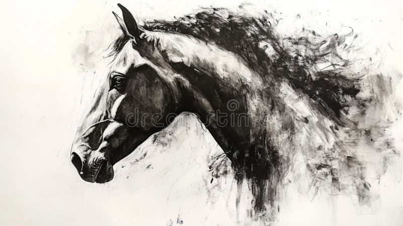 Monochrome Horse Portrait: Dynamic Ink Drawing Stock Illustration ...