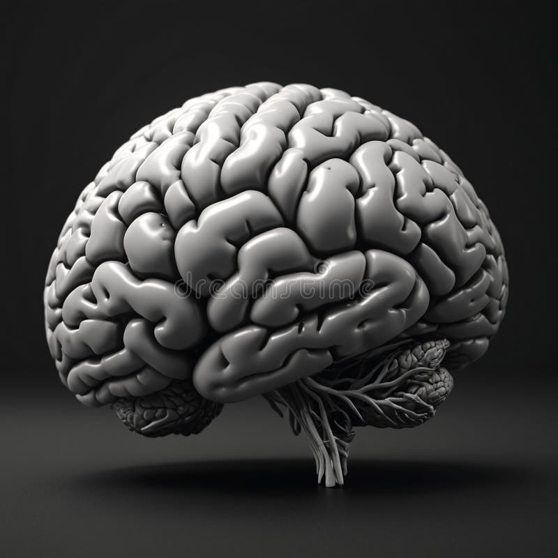 Monochrome Hyperrealistic 3D Brain Render in Unreal Engine Stock ...
