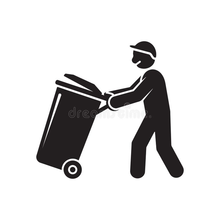 Icon of Person Pushing Trash Bin in Vector Style Stock Vector ...