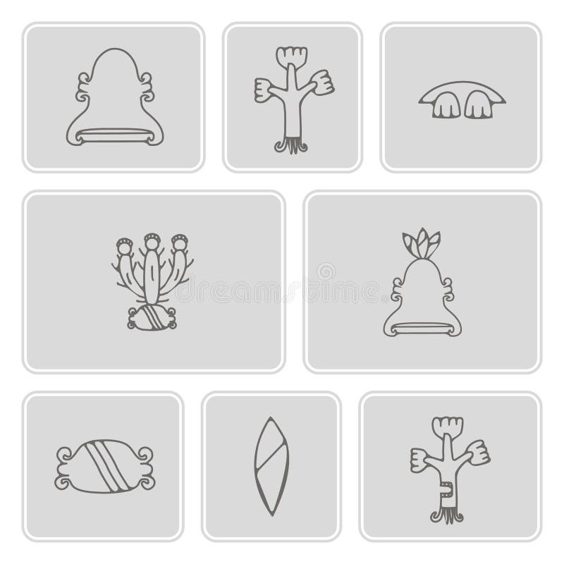 Monochrome Icon Set with Aztec Pictograms Stock Vector - Illustration ...