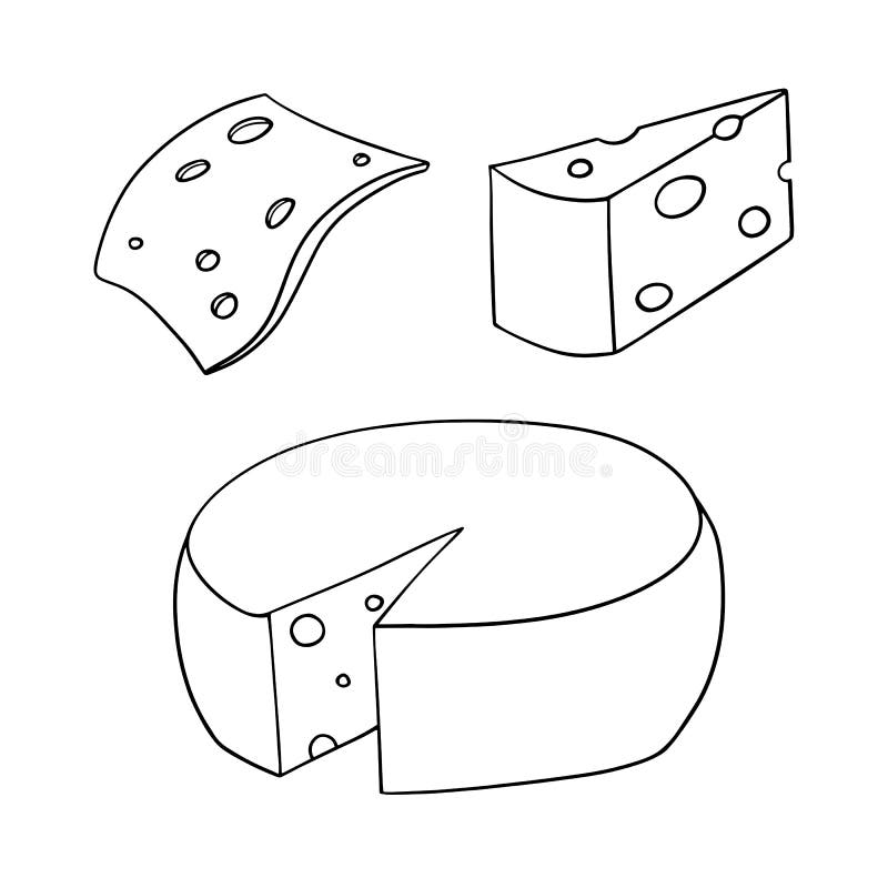 Monochrome Icon Set, Large Cheese Head, Cheese Slice, Triangular Piece ...